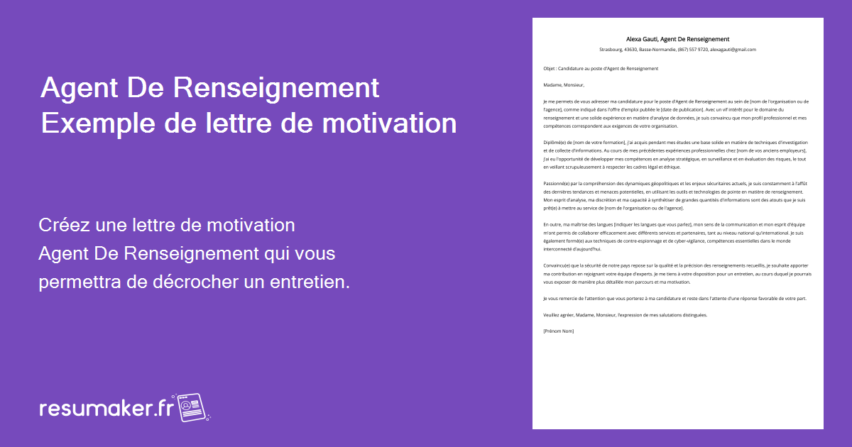 Lettre de motivation Agent De Renseignement : Modèle et guide (emplois ...