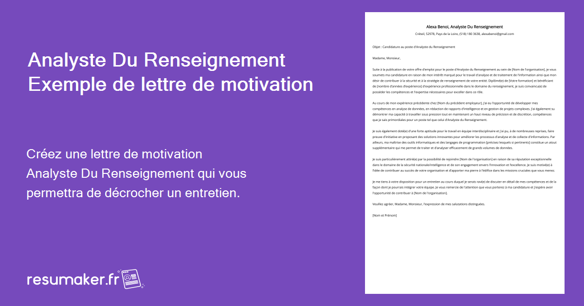 Lettre de motivation Analyste Du Renseignement : Modèle et guide ...