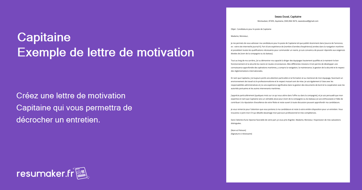 Capitaine Exemple de lettre de motivation pour 2024