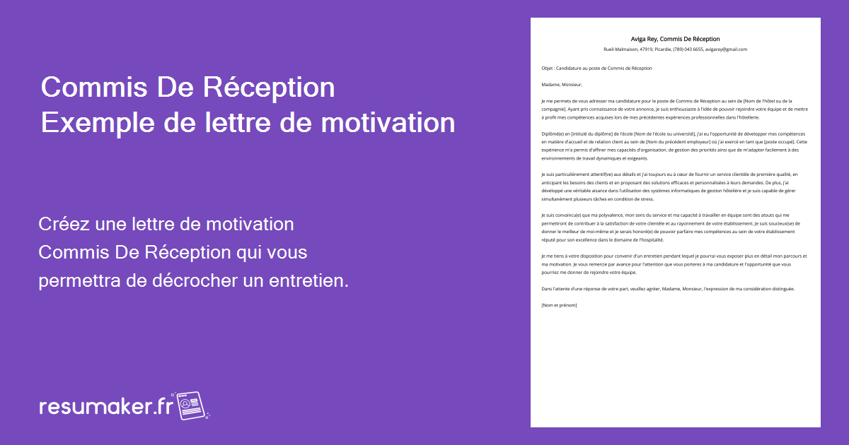 Lettre de motivation Commis De Réception : Modèle et guide (emplois de ...