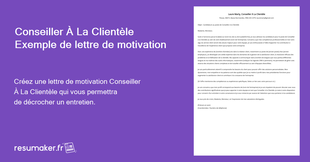 Conseiller À La Clientèle Exemple de lettre de motivation pour 2024