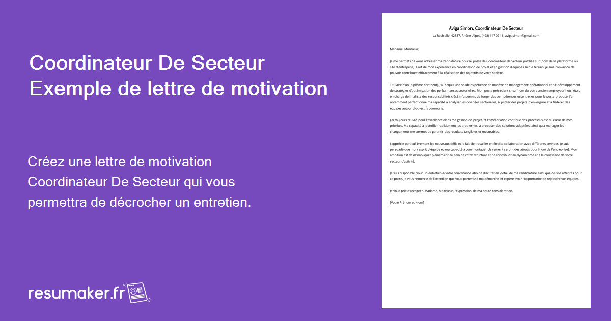 Coordinateur De Secteur Exemple de lettre de motivation pour 2024