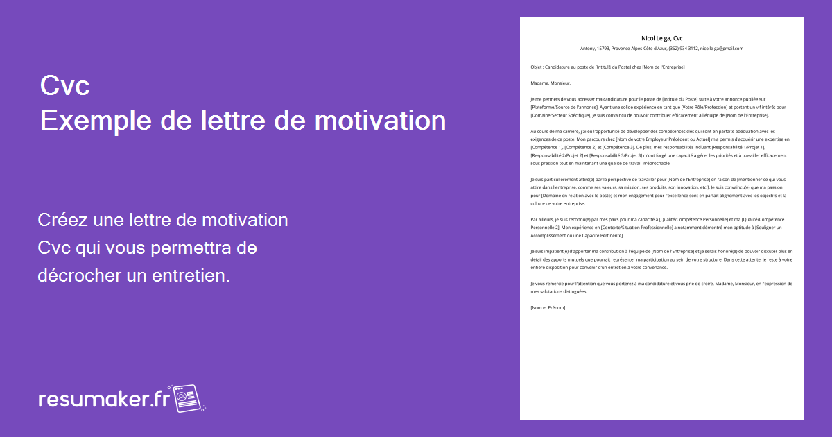 Lettre de motivation Cvc : Modèle et guide (emplois de débutants et de ...