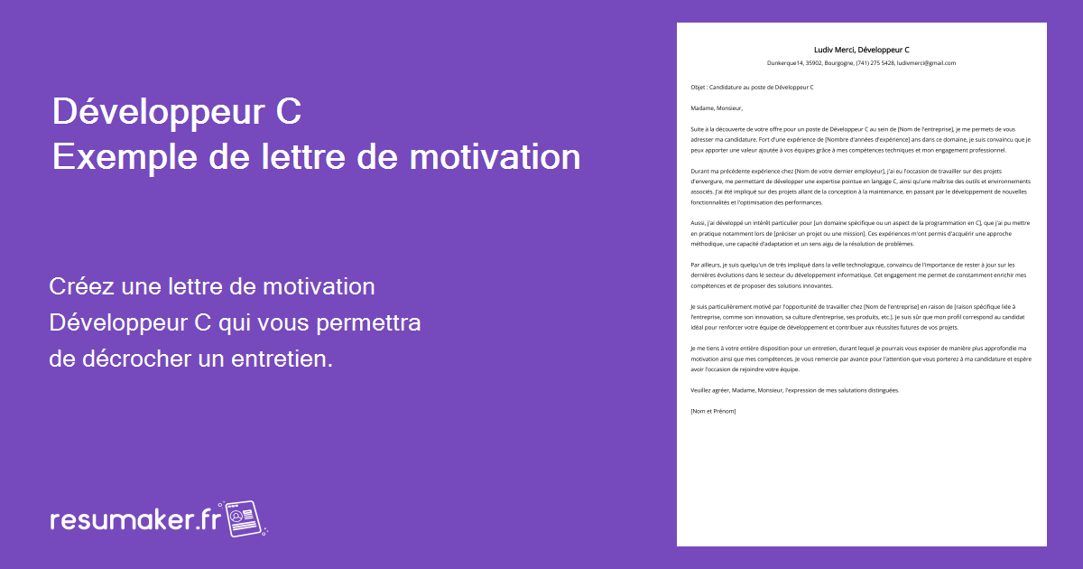 Développeur C Exemple de lettre de motivation pour 2025
