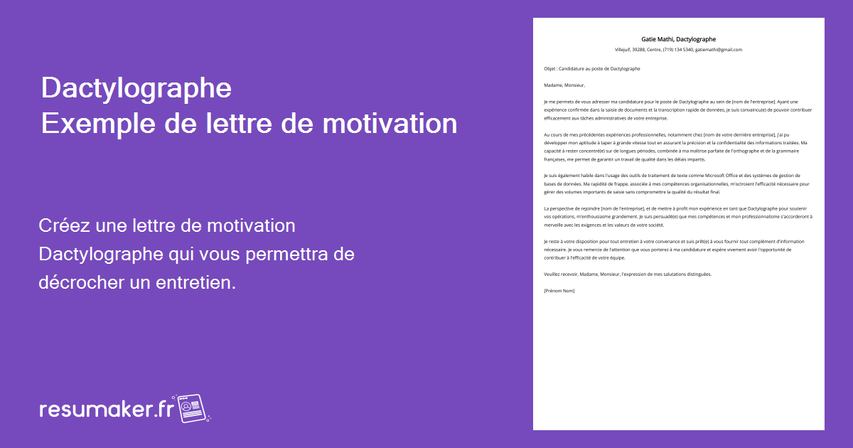 Dactylographe Exemples de lettres de motivation (modèle et 20+ conseils)
