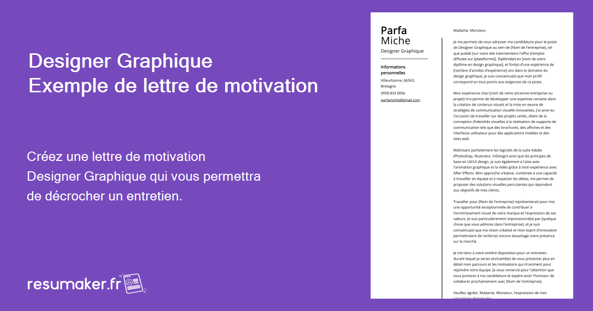 Lettre de motivation Designer Graphique : Modèle et guide (emplois de ...