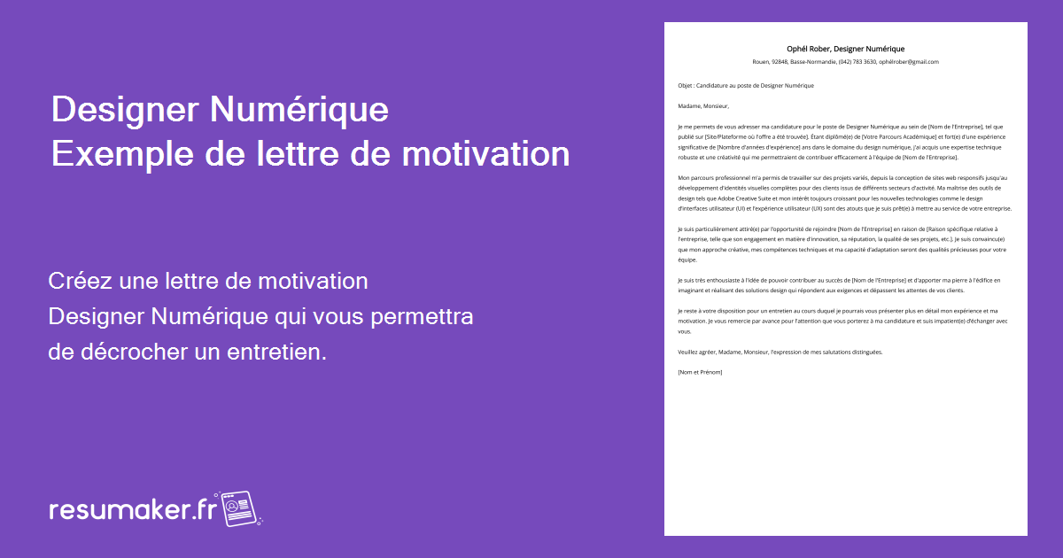 Designer Numérique Exemple de lettre de motivation pour 2024