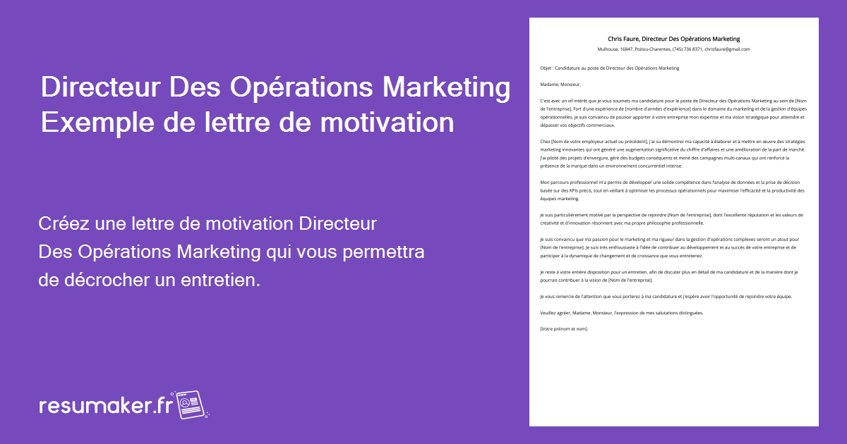 Lettre de motivation Directeur Des Opérations Marketing : Description du poste, exemple et guide