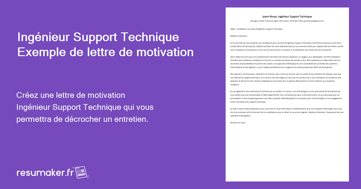 Ingénieur Support Technique Exemples de lettres de motivation (modèle ...