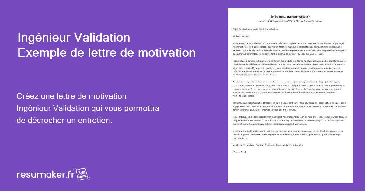 Ingénieur Validation Exemples de lettres de motivation et guide