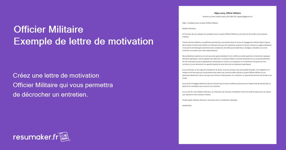 Lettre de motivation Officier Militaire : Description du poste, exemple ...