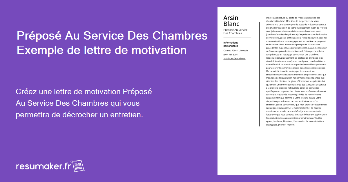 Préposé Au Service Des Chambres Exemples de lettres de motivation ...