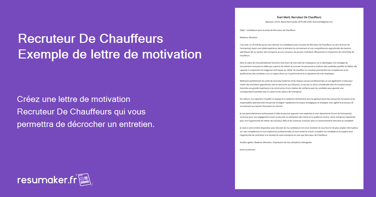 Recruteur De Chauffeurs Exemple de lettre de motivation pour 2025