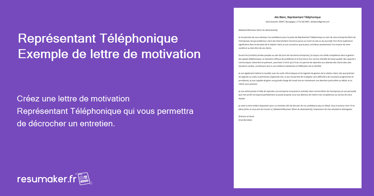 Représentant Téléphonique Exemples de lettres de motivation (modèle et ...