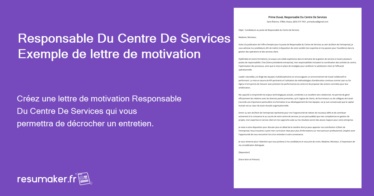 Responsable Du Centre De Services Exemples de lettres de motivation ...