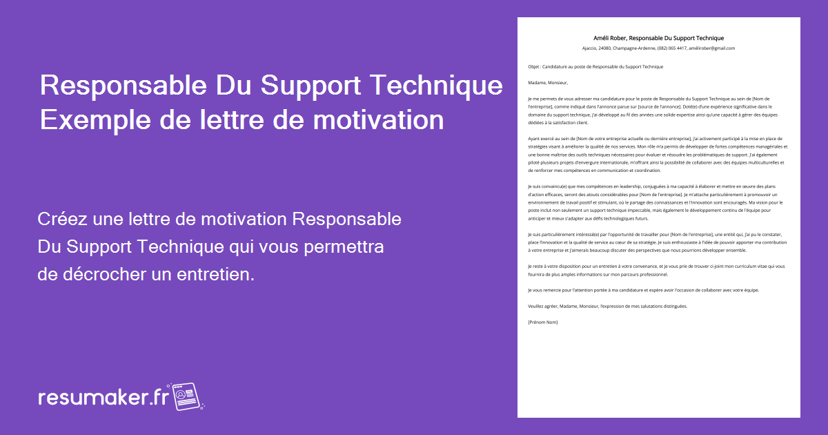 Responsable Du Support Technique Exemples de lettres de motivation ...