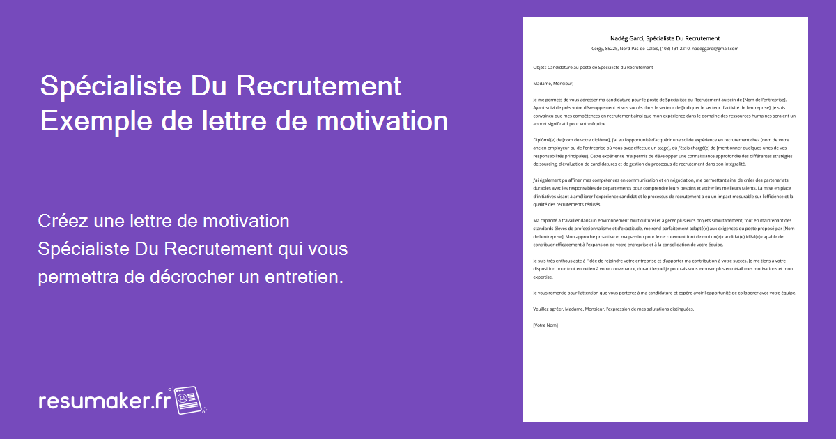 Spécialiste Du Recrutement Exemples de lettres de motivation (modèle et ...