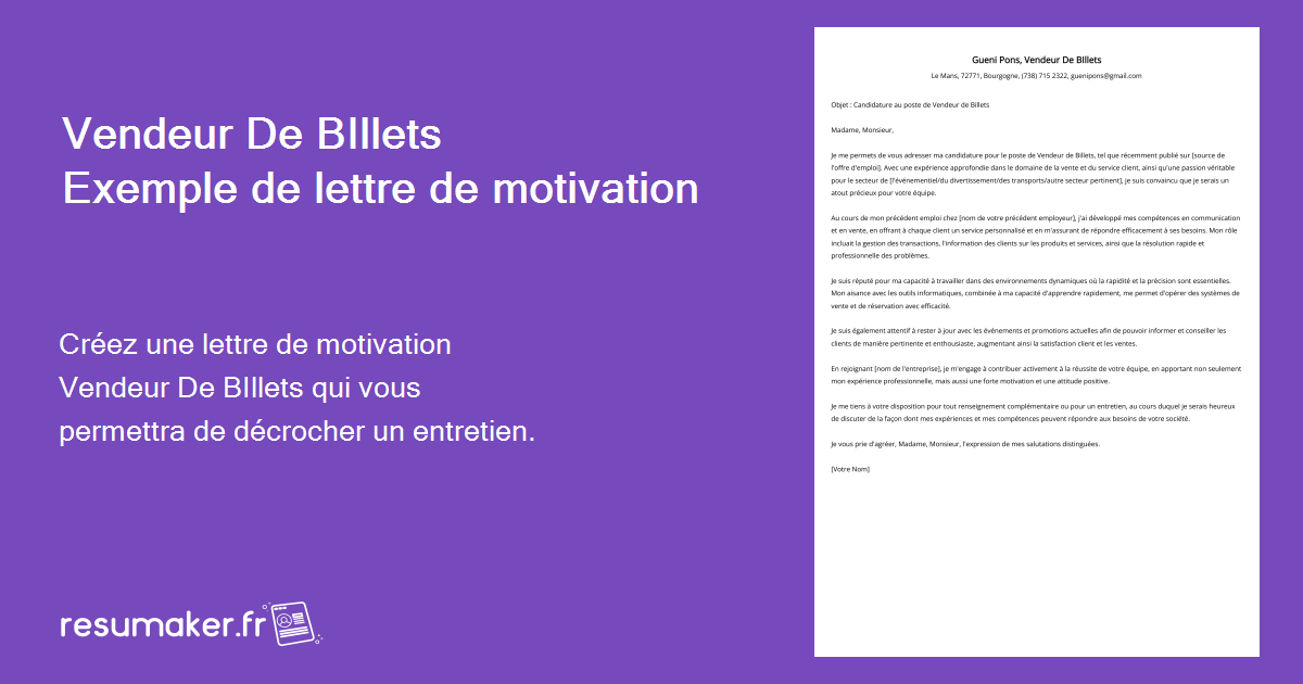 Vendeur De BIllets Exemples de lettres de motivation (modèle et 20 ...