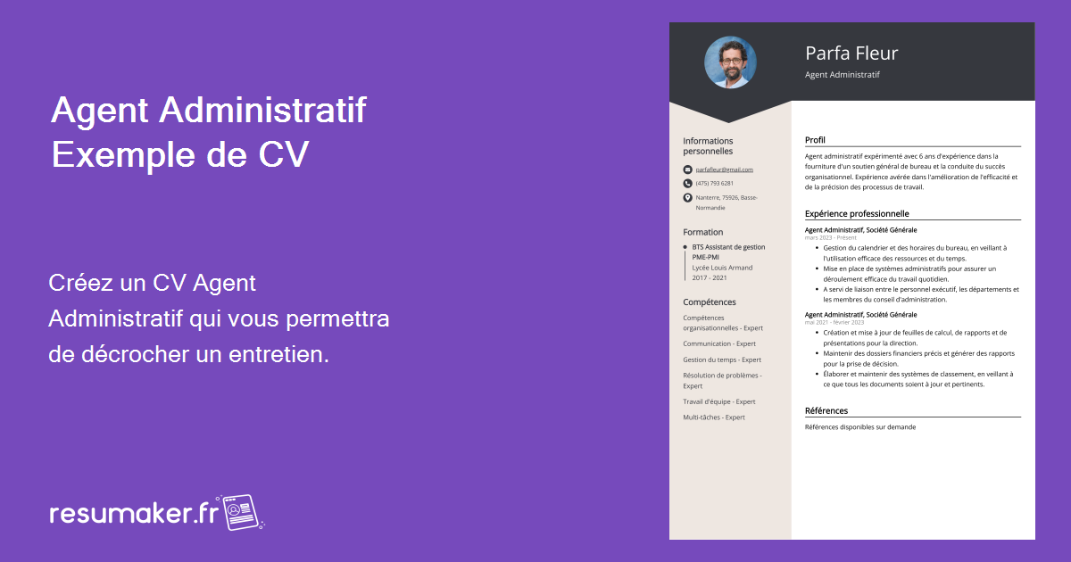 Exemple de CV d'agent administratif (guide gratuit)