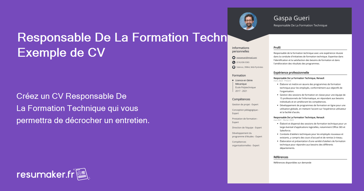 Exemples de CV Responsable De La Formation Technique (Modèle et 20 ...